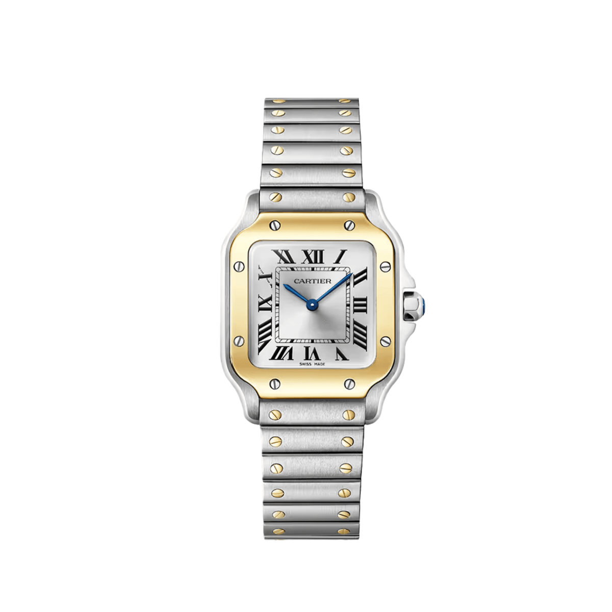Cartier Santos Small W2SA0033 Yellow Gold Stainless Steel Silver Dial ...