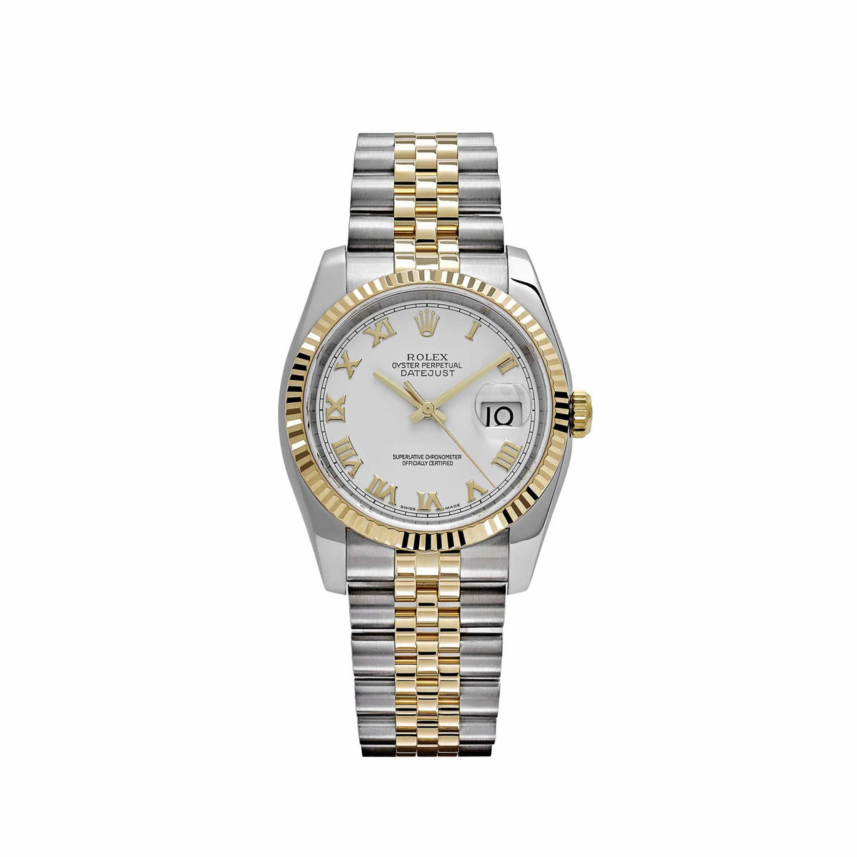 Rolex Datejust 36 126233 Yellow Gold Stainless Steel White Roman Dial ...