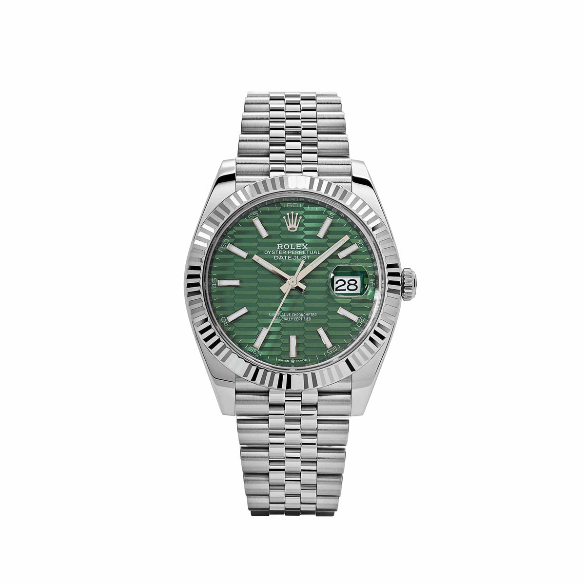 Rolex Datejust 41 126334 Stainless Steel Green Motif Dial Jubilee ...