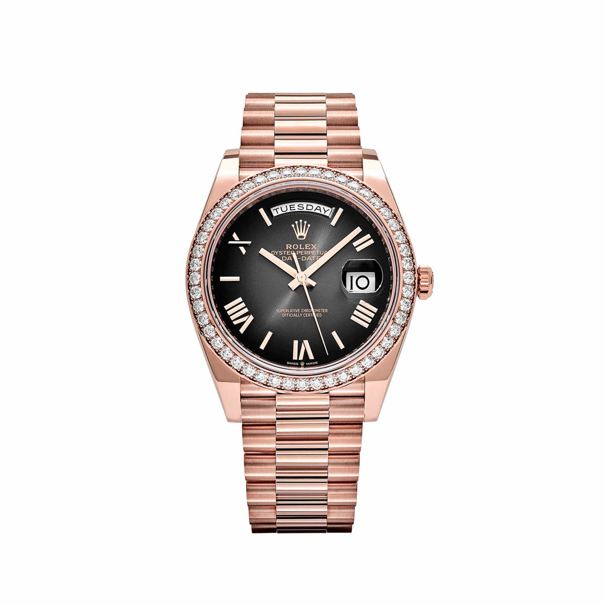 Rolex Day-Date 40 228345RBR Rose Gold Diamond Bezel Slate Ombre Dial ...