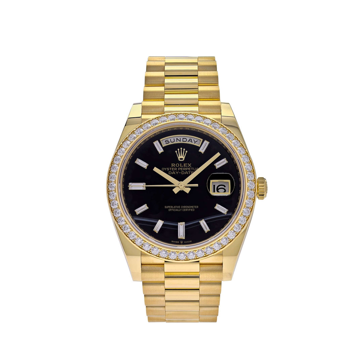 Rolex Day-Date 40 228348RBR Yellow Gold Diamond Bezel Black Onyx Dial ...