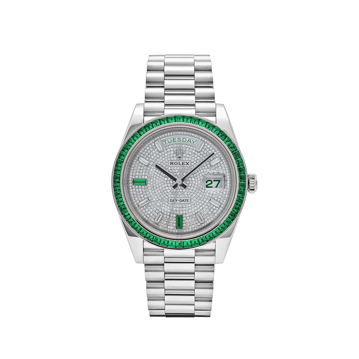Rolex Day-Date 40 228396TEM Platinum Diamond Dial Emerald Bezel – Wrist ...