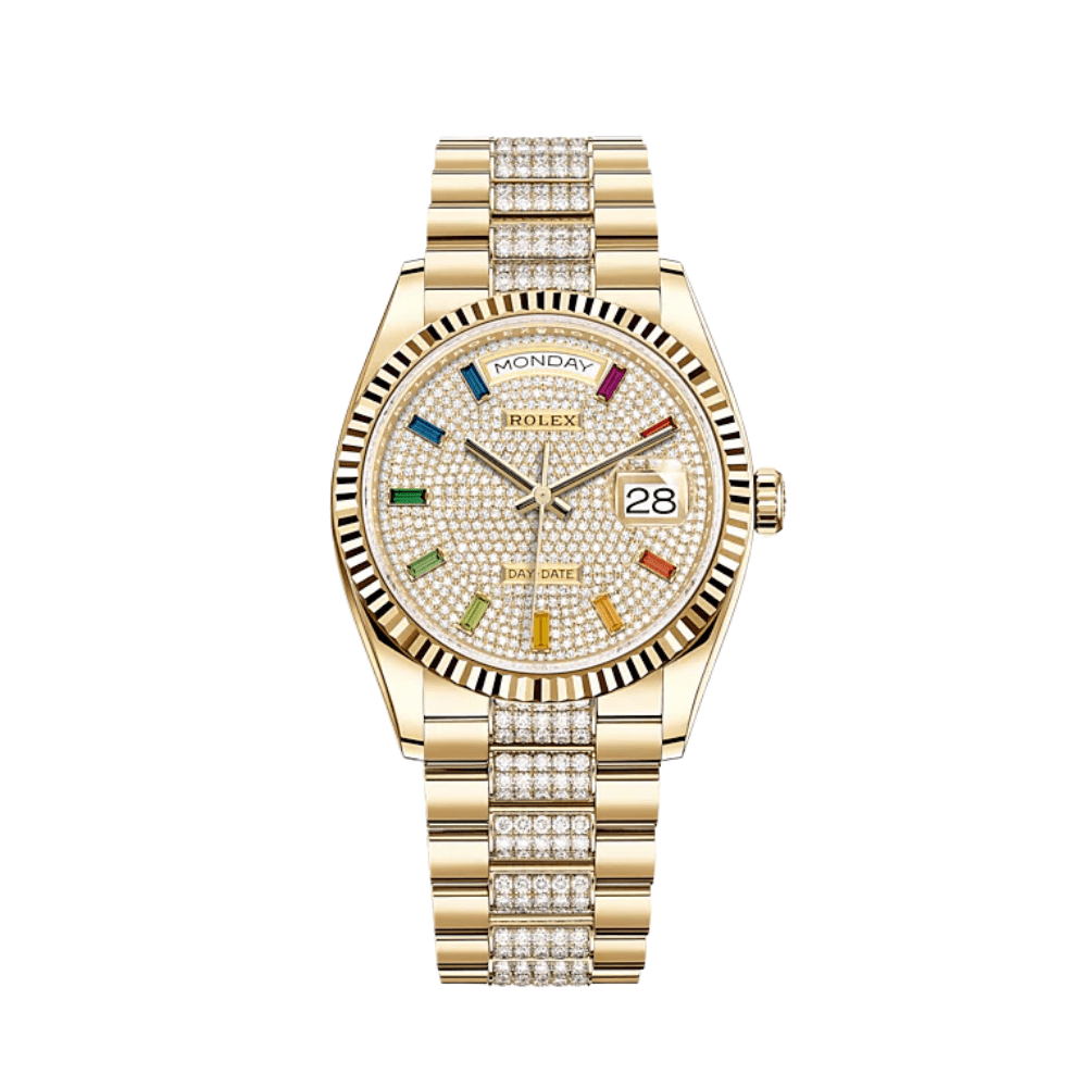 Rolex Day-Date 36 128238 Yellow Gold Diamond-Paved Rainbow Dial – Wrist ...