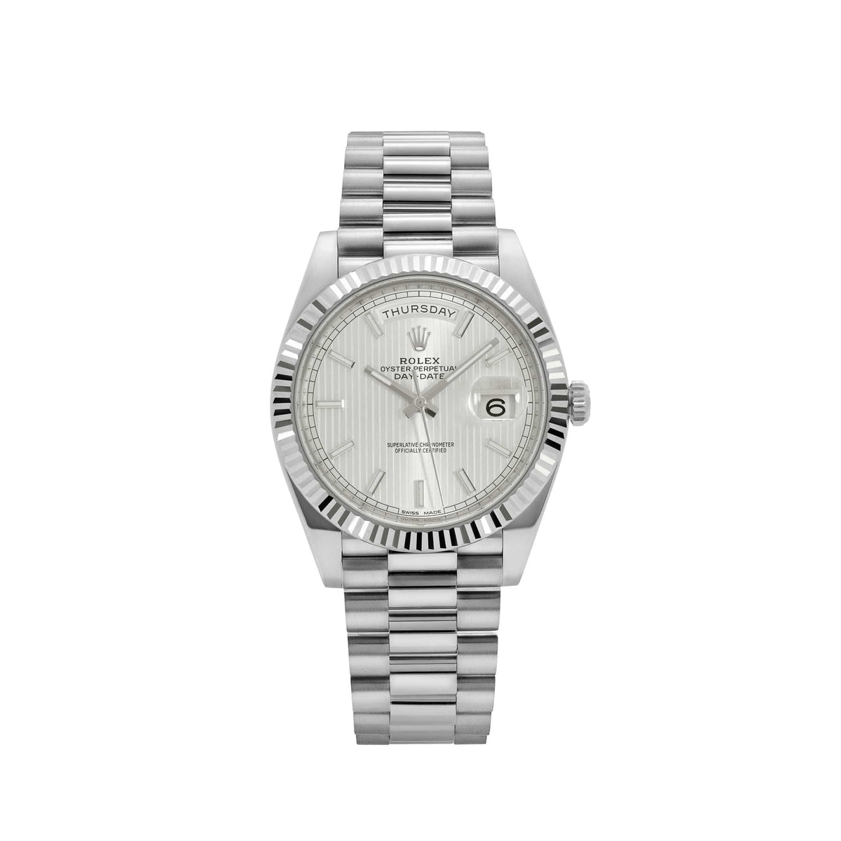 Rolex-Day Date 40 228239 White Gold Silver Stripe Motif Dial (2018 ...