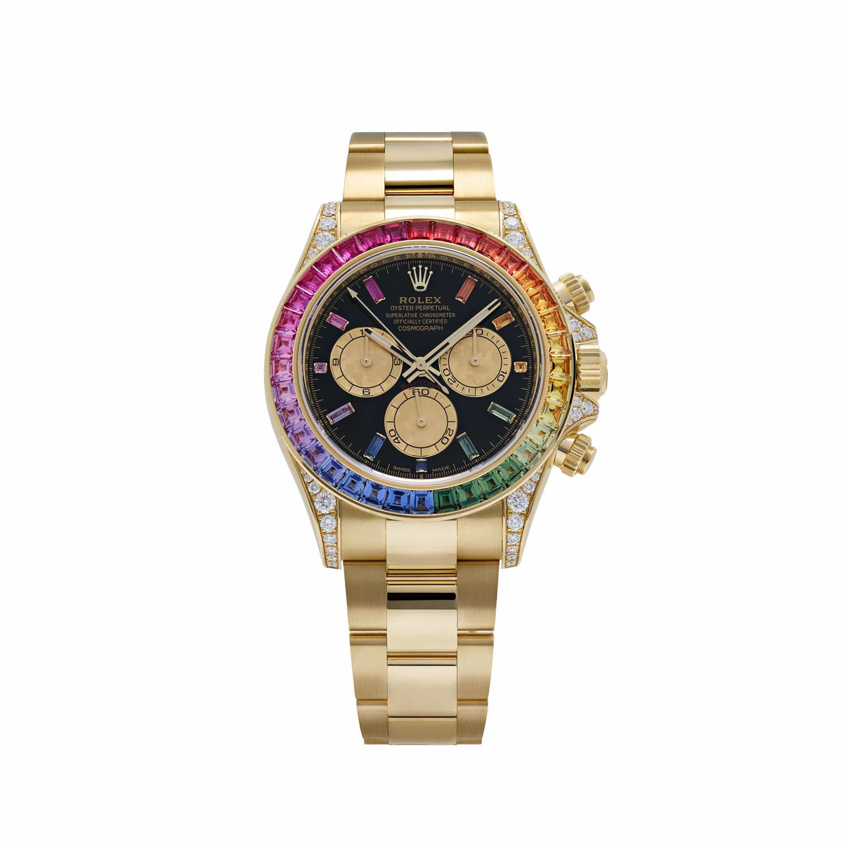 Rolex Daytona 126598RBOW 'Rainbow' Yellow Gold Black Dial Sapphire Bez ...