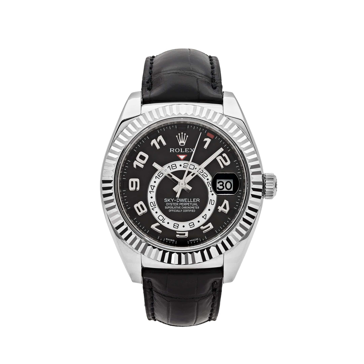 Rolex Sky-Dweller 326139 White Gold Black Dial Leather Strap – Wrist ...